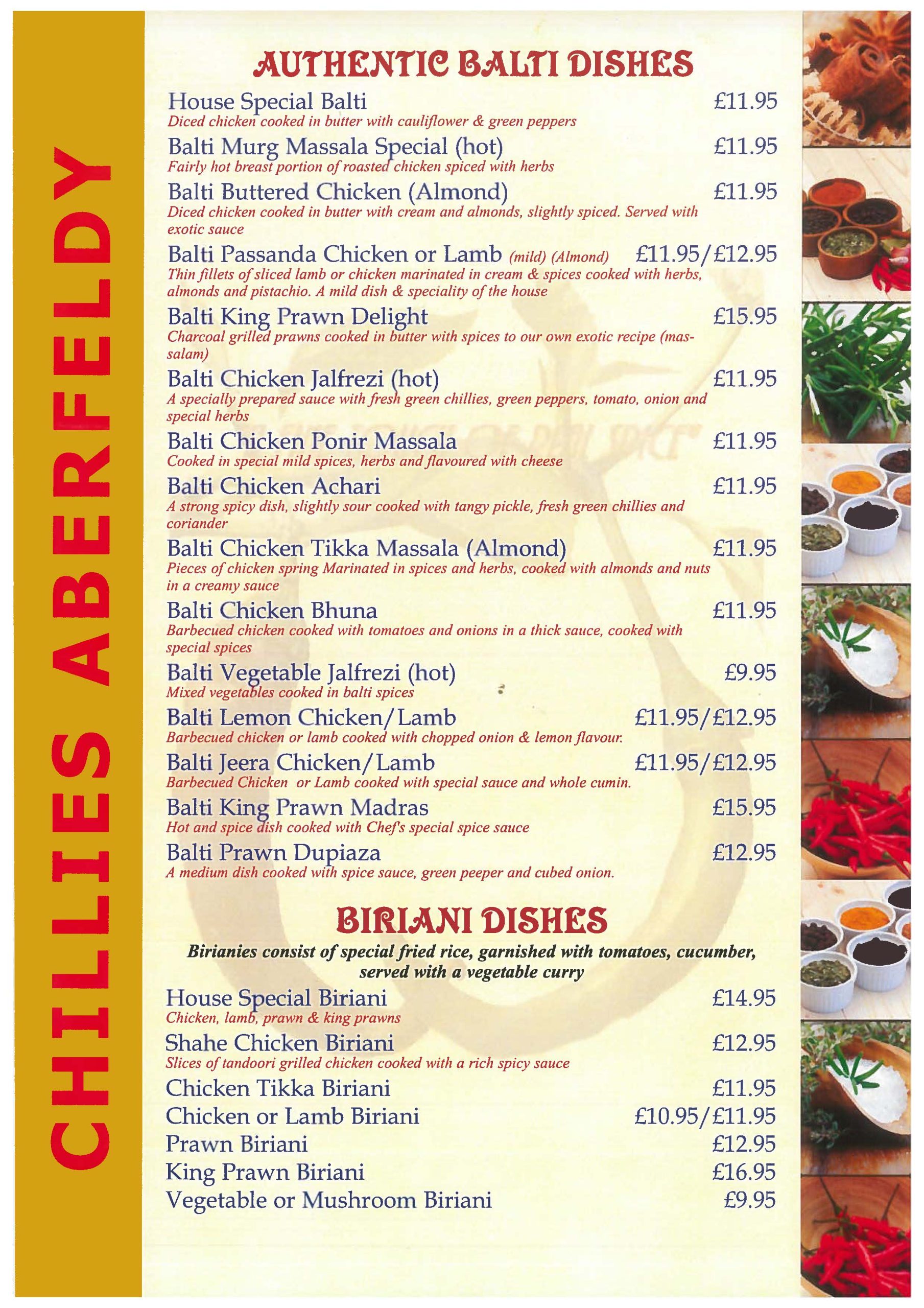 Menu – Chillies Aberfeldy