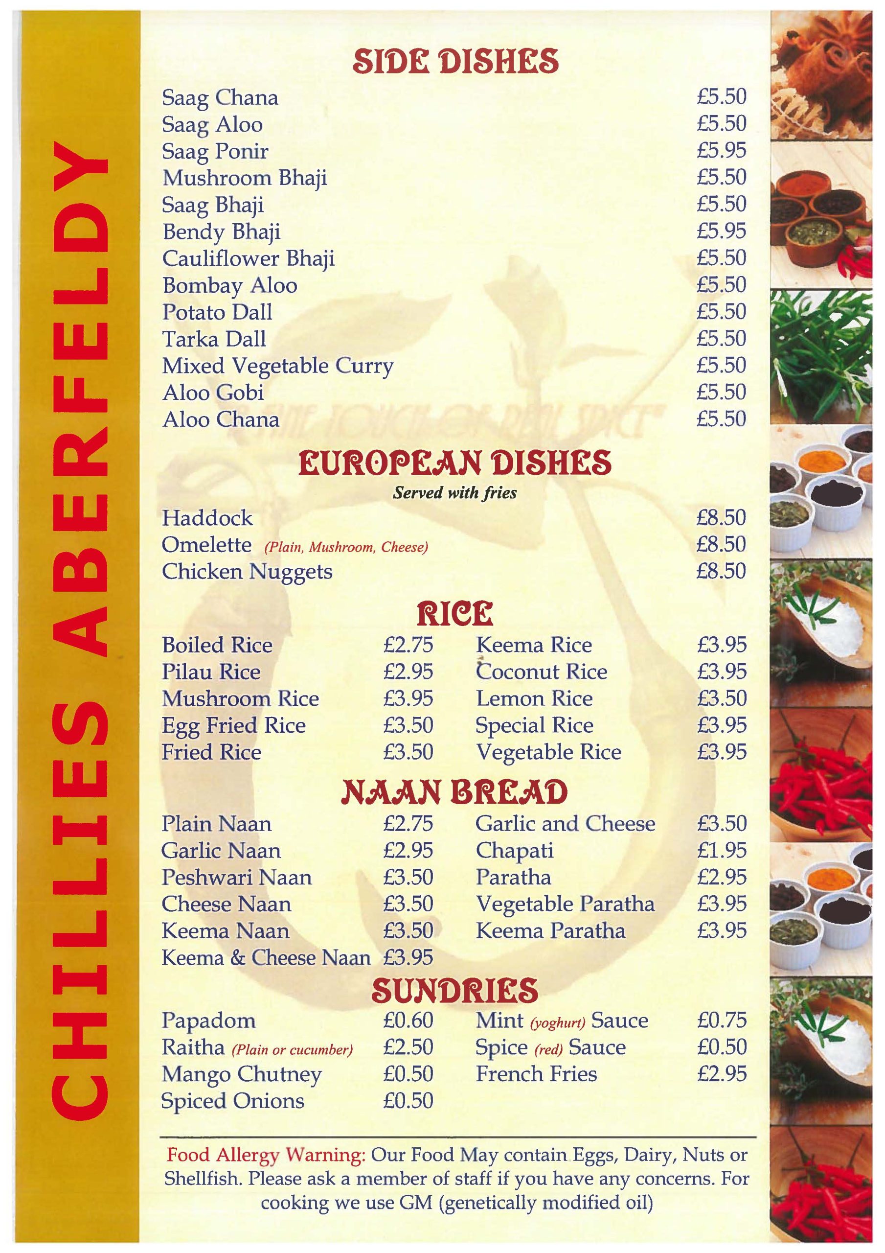 Menu – Chillies Aberfeldy
